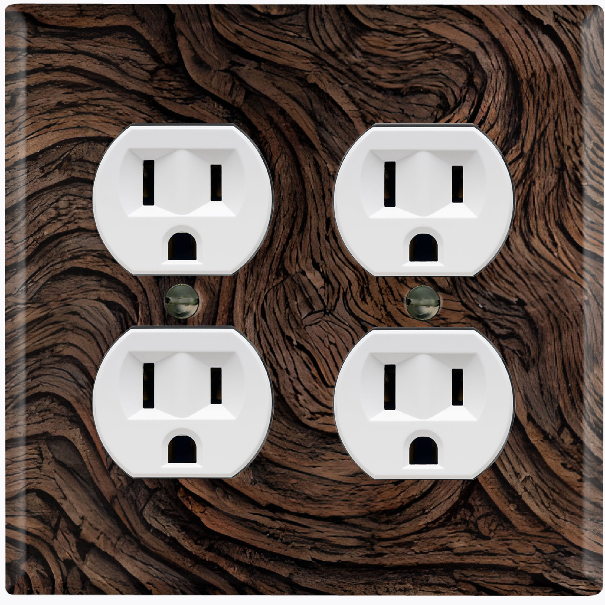 WorldAcc Brown Wood Tree Bark Print Nature Themed 2 - Gang Duplex ...