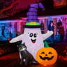The Holiday Aisle® Halloween Inflatable Cute Ghost with Wizard Hat ...