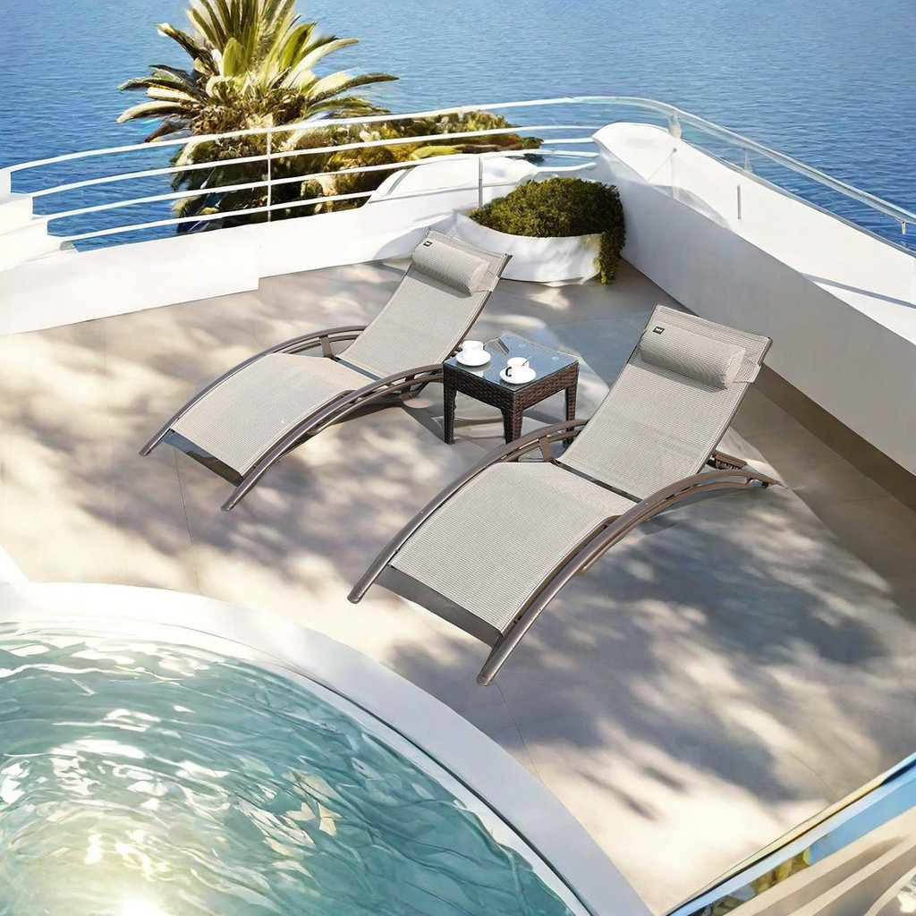 Orren Ellis Delincourt Outdoor Metal Chaise Lounge Set with Table | Wayfair