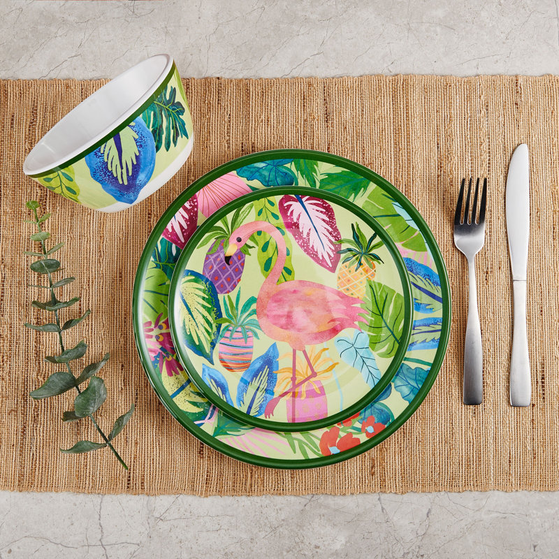 Save 50% • Flamingo Fling 12-Piece Indoor/Outdoor Melamine Dinnerware ...