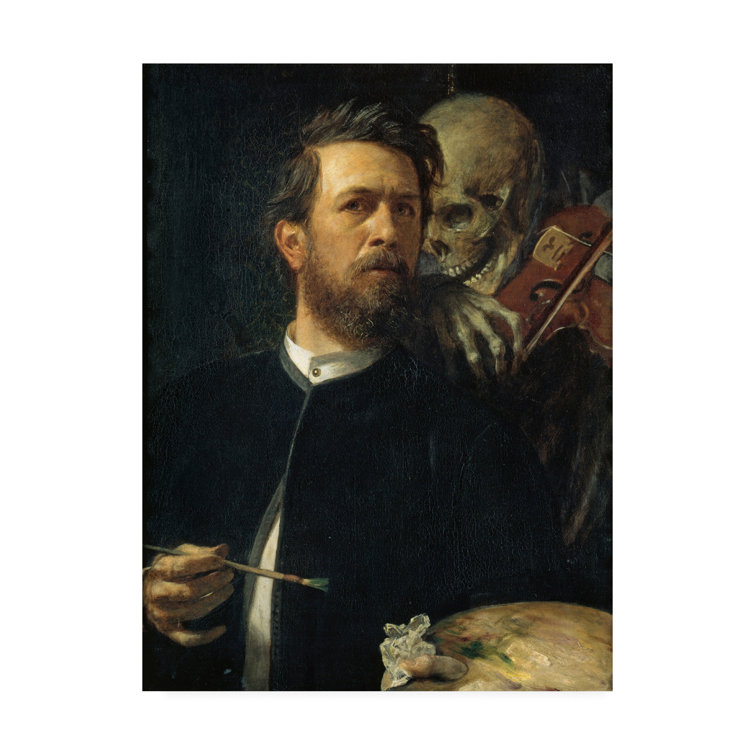 Charlton Home® Self Portrait With Skeleton On Canvas by Arnold Bocklin ...