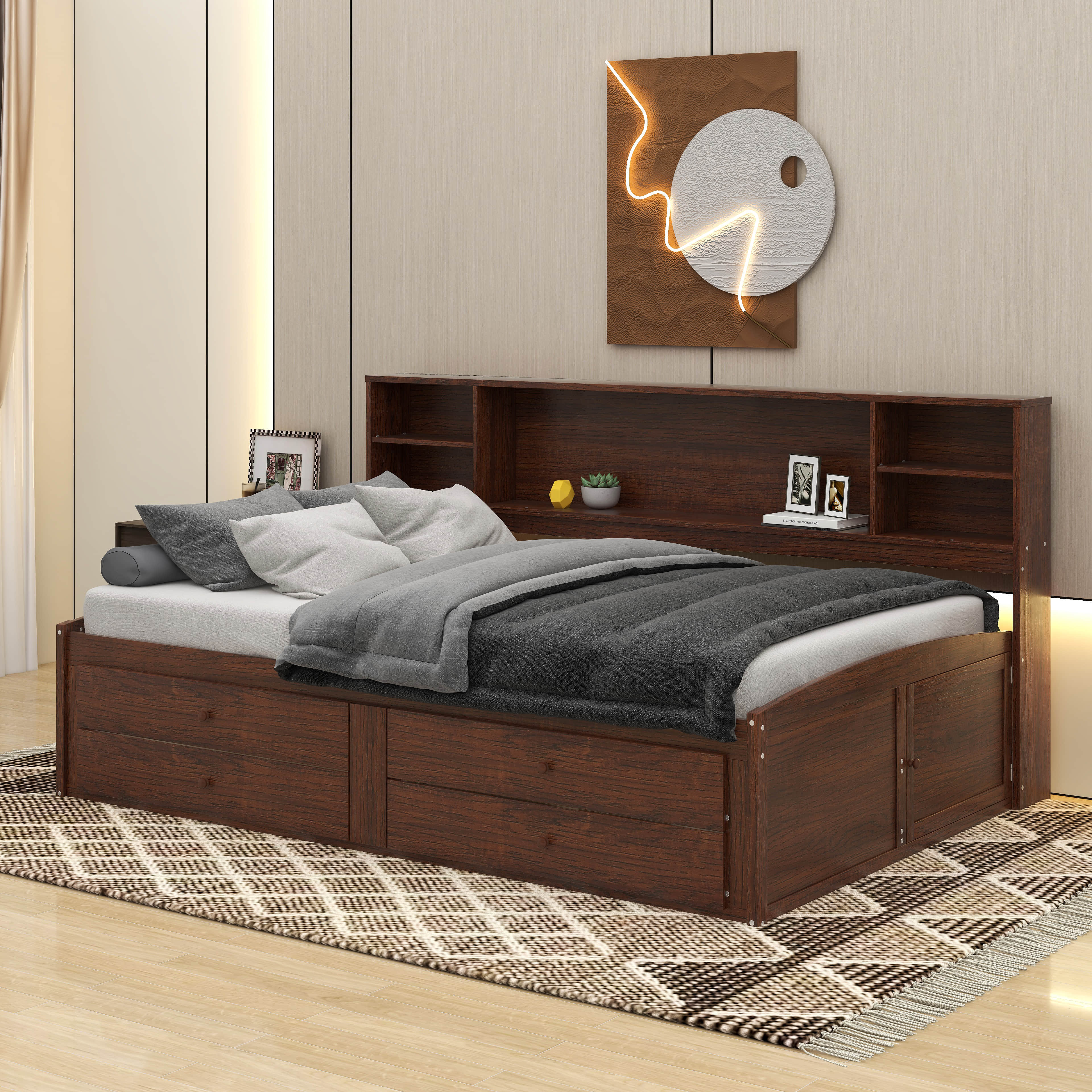 Lark Manor Hoopeston Full Size Wooden Captain Bed With Built-In Storage ...