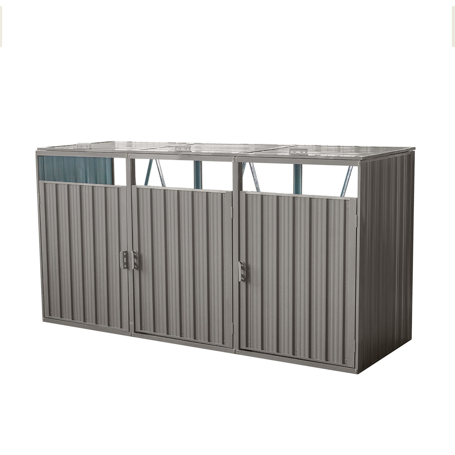 Gatzies 94.48"L Outdoor Garbage Bin Storage Shed, Galvanized Steel ...