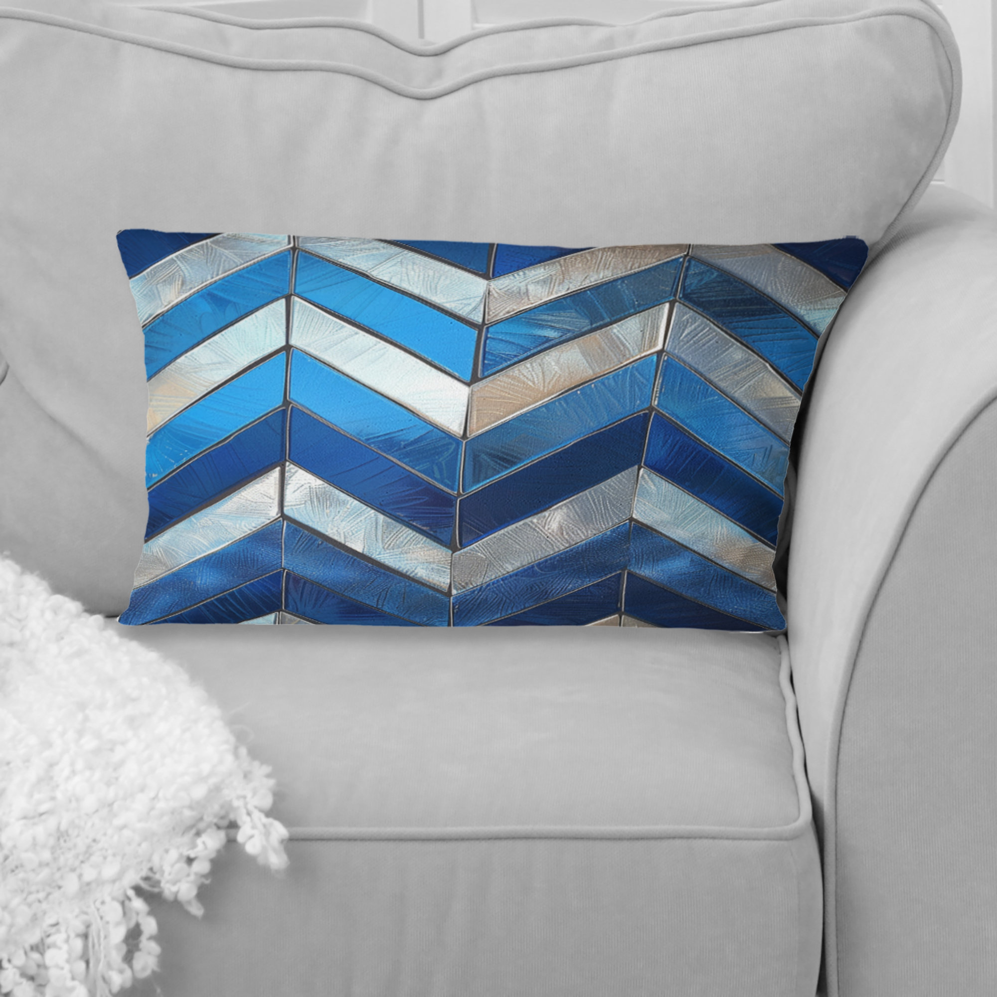 Design Art Blue Silver Chevron Metallic Charm - Modern Lumbar Pillow ...
