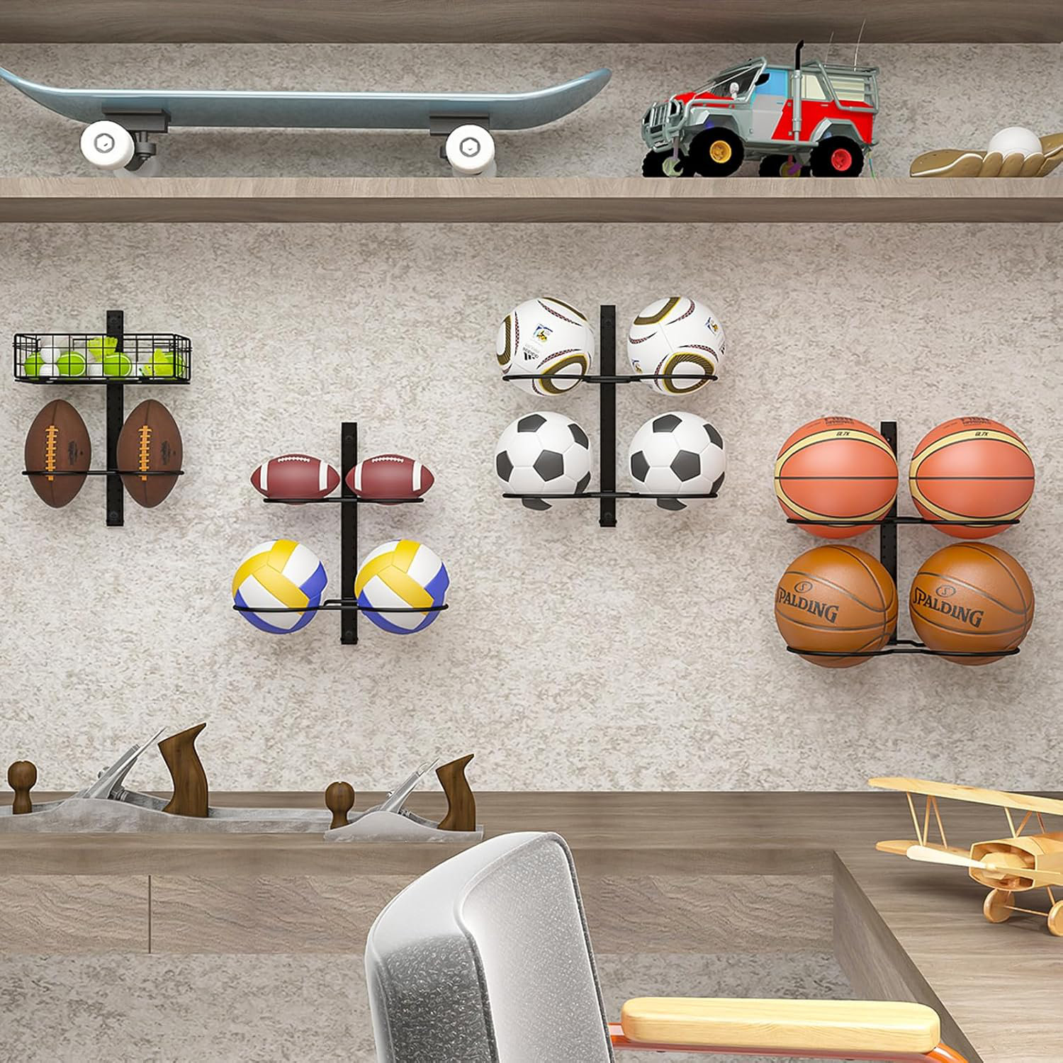 WFX Utility™ 8 Tier Detachable Wall Mounted Basketball Rack,Height ...