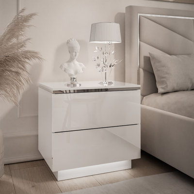 high gloss white bedside table
