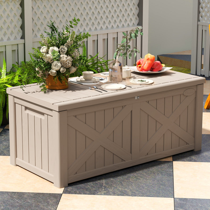 YITAHOME Yitahome 120 Gallon Water Resistant Resin Lockable Deck Box in ...