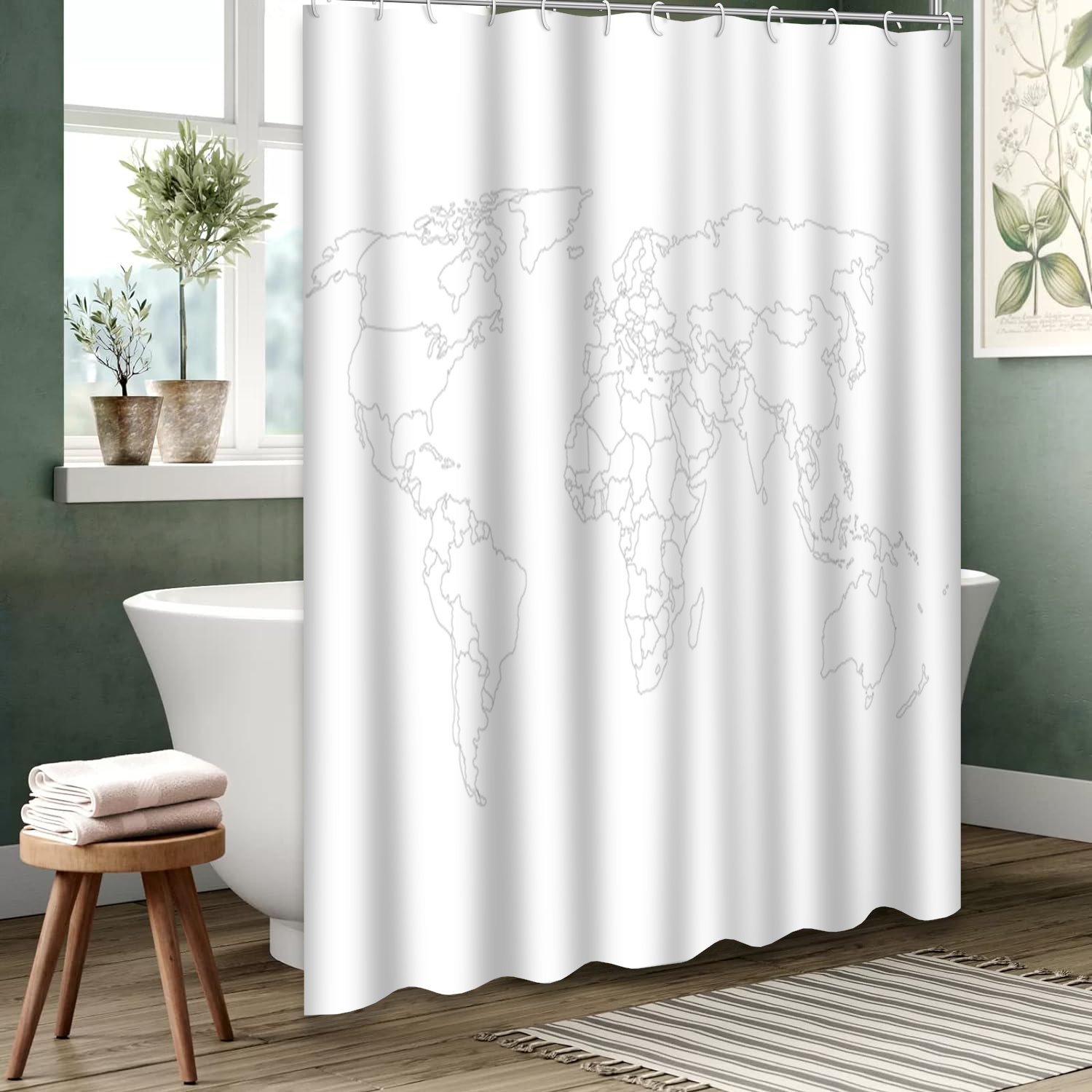 East Urban Home Black Waterproof Shower Curtain,Map World Smooth ...