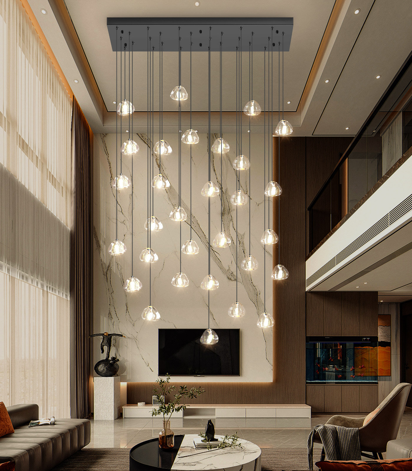 Ivy Bronx 30-Light Rectangular Dimmable Crystal Led Chandelier ...