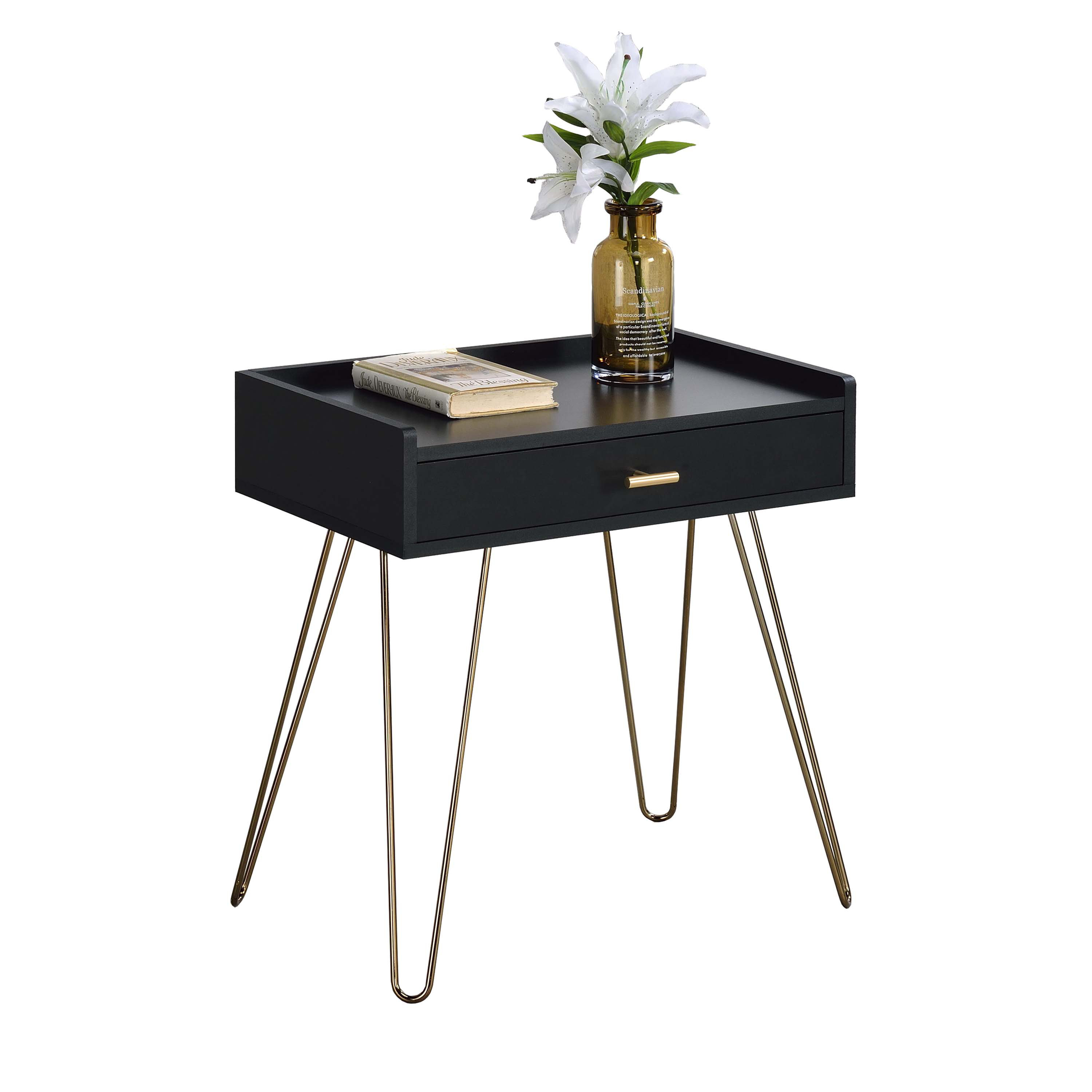 Mercer41 Hailey Black and Gold Wood Storage End Table | Wayfair