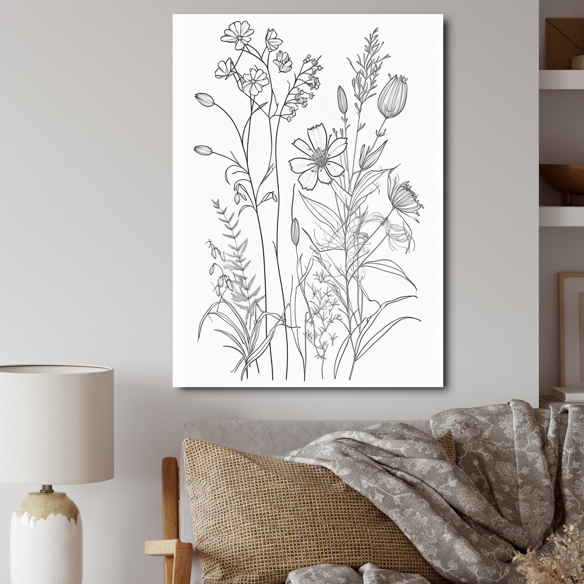 Winston Porter Minimal Wildflowers Drawing Black On White - Wildflowers ...