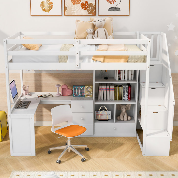 Harriet Bee Gillianne Twin 4 Drawer Loft Bed with Built-in-Desk by ...