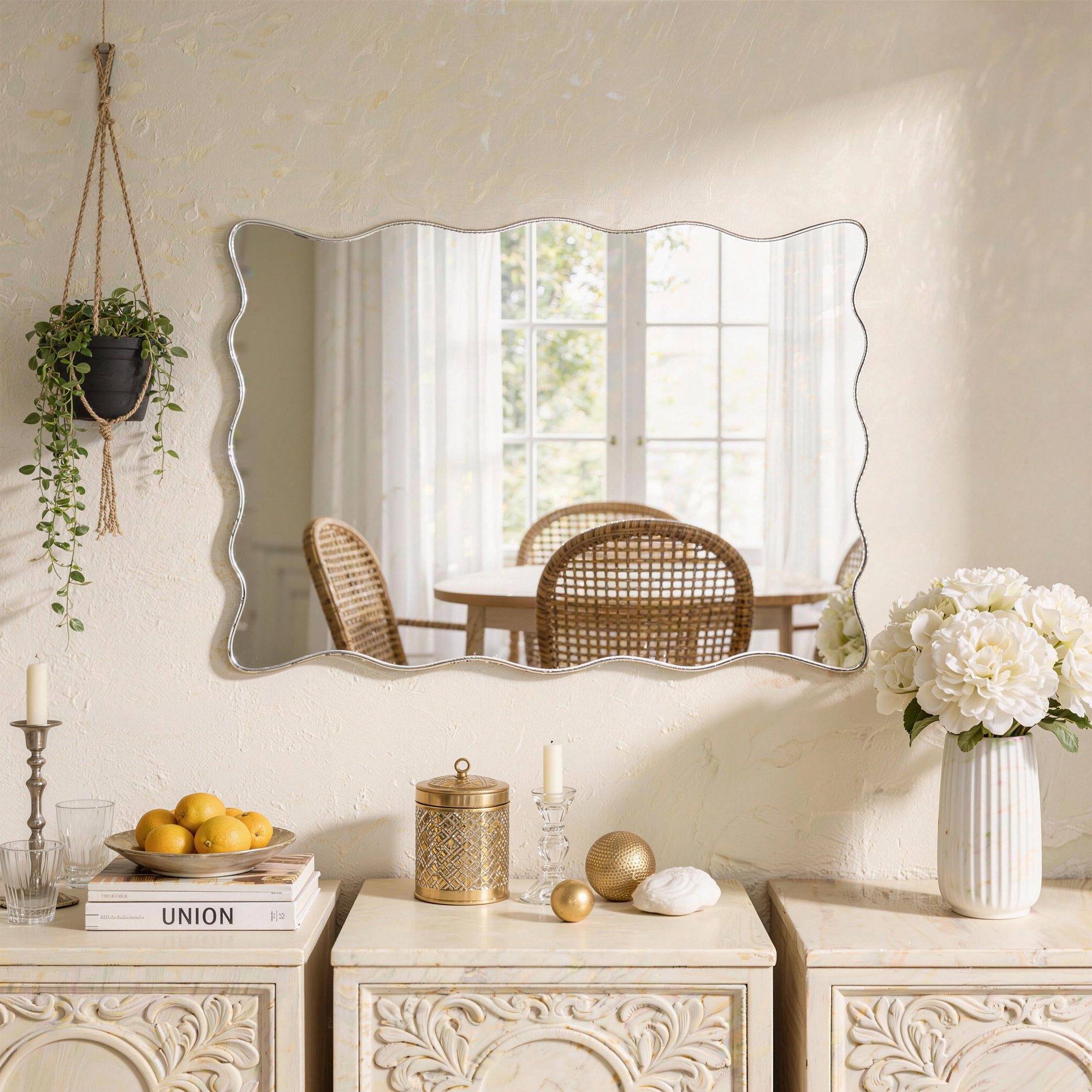 Mercer41 Rectangular Wavy Beveled Framless Wall Mirror Accent ...
