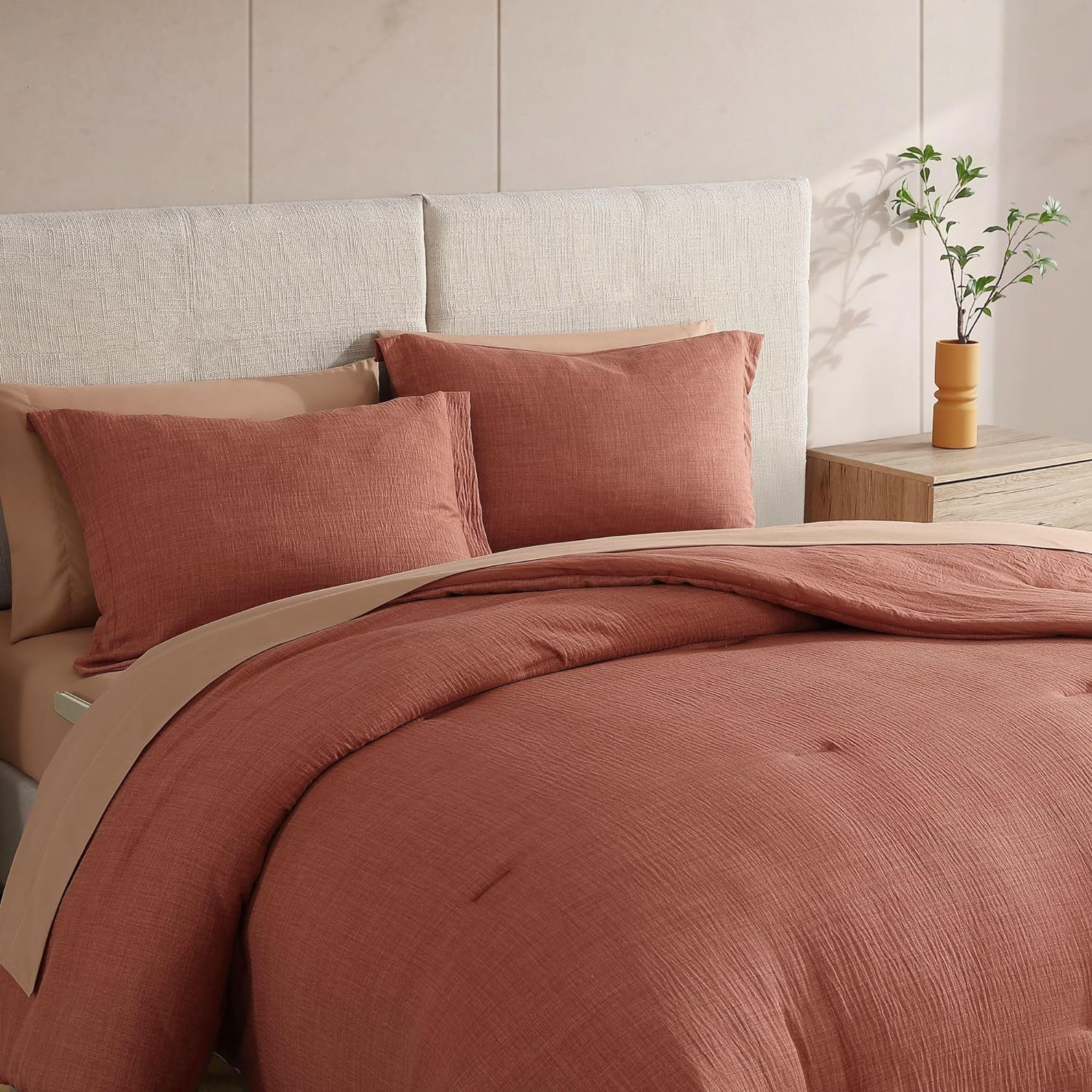 Amzico 7 Pieces Comforter Queen Size, Soft Solid Bedding Set for All ...