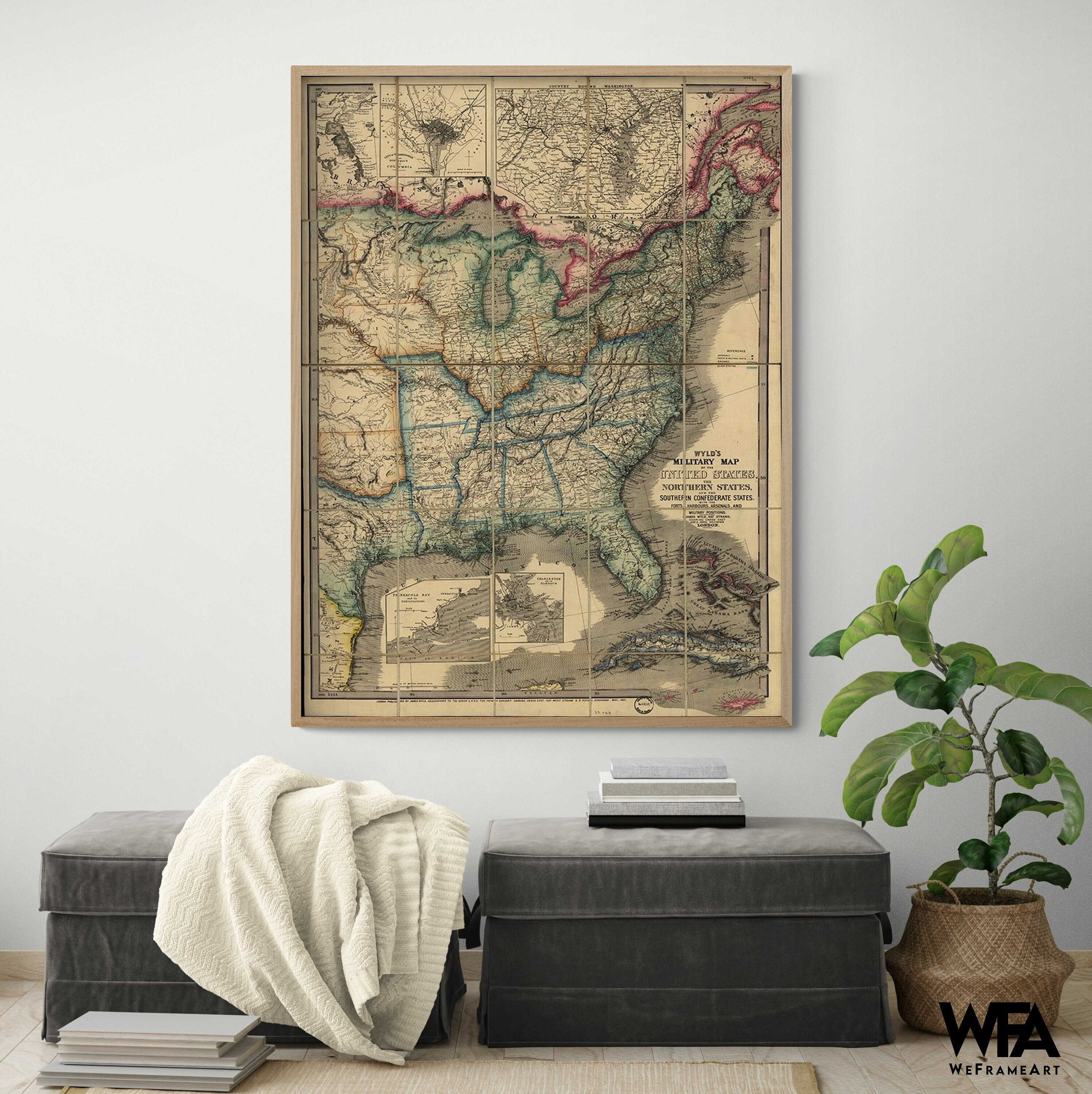 WeFrameArt Military Map Of The United States 1861, US Veteran Gift Idea ...