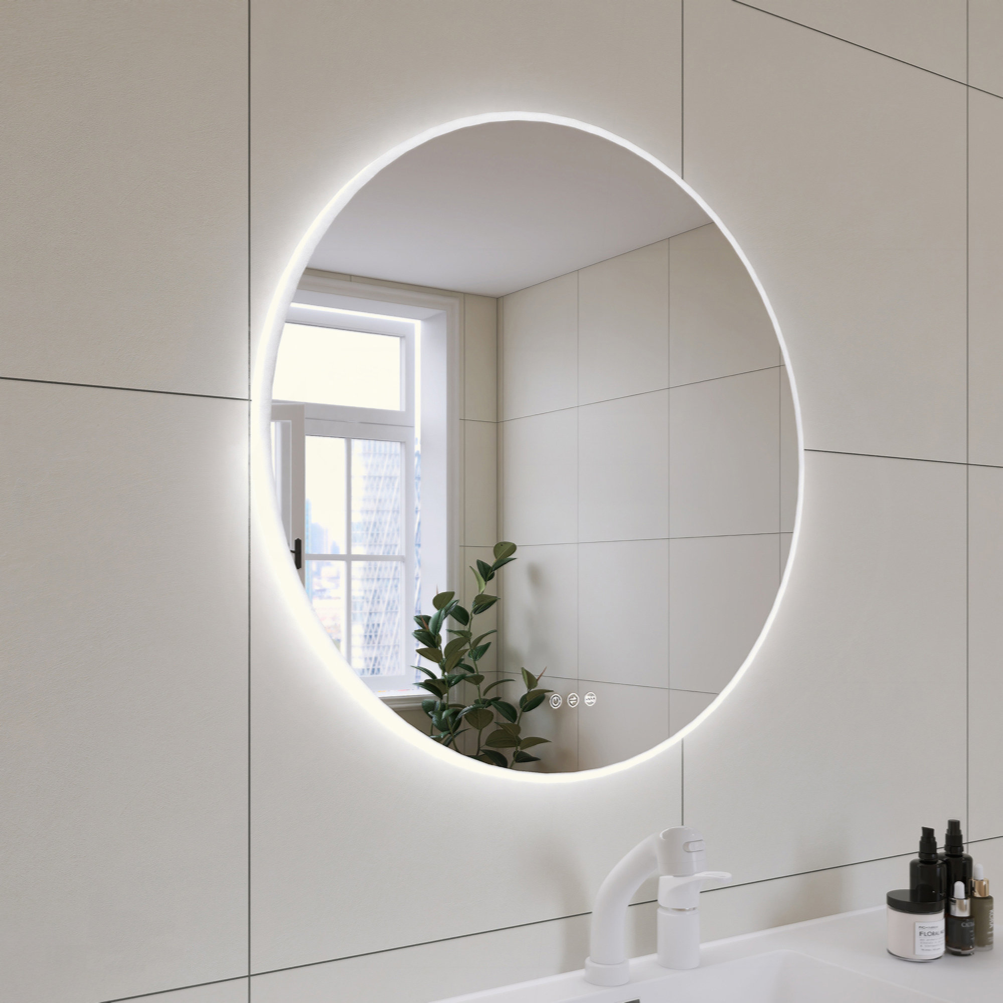 Wrought Studio 32 In. Round Acrylic Framed Dimmable Anti-Fog LED ...