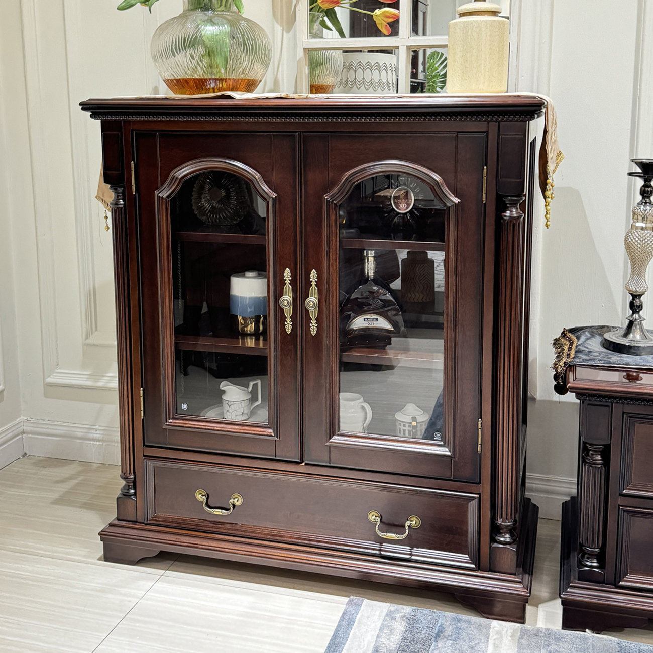 HOBULT American Country Golden Rosewood Double Door Wine Cooler Living ...