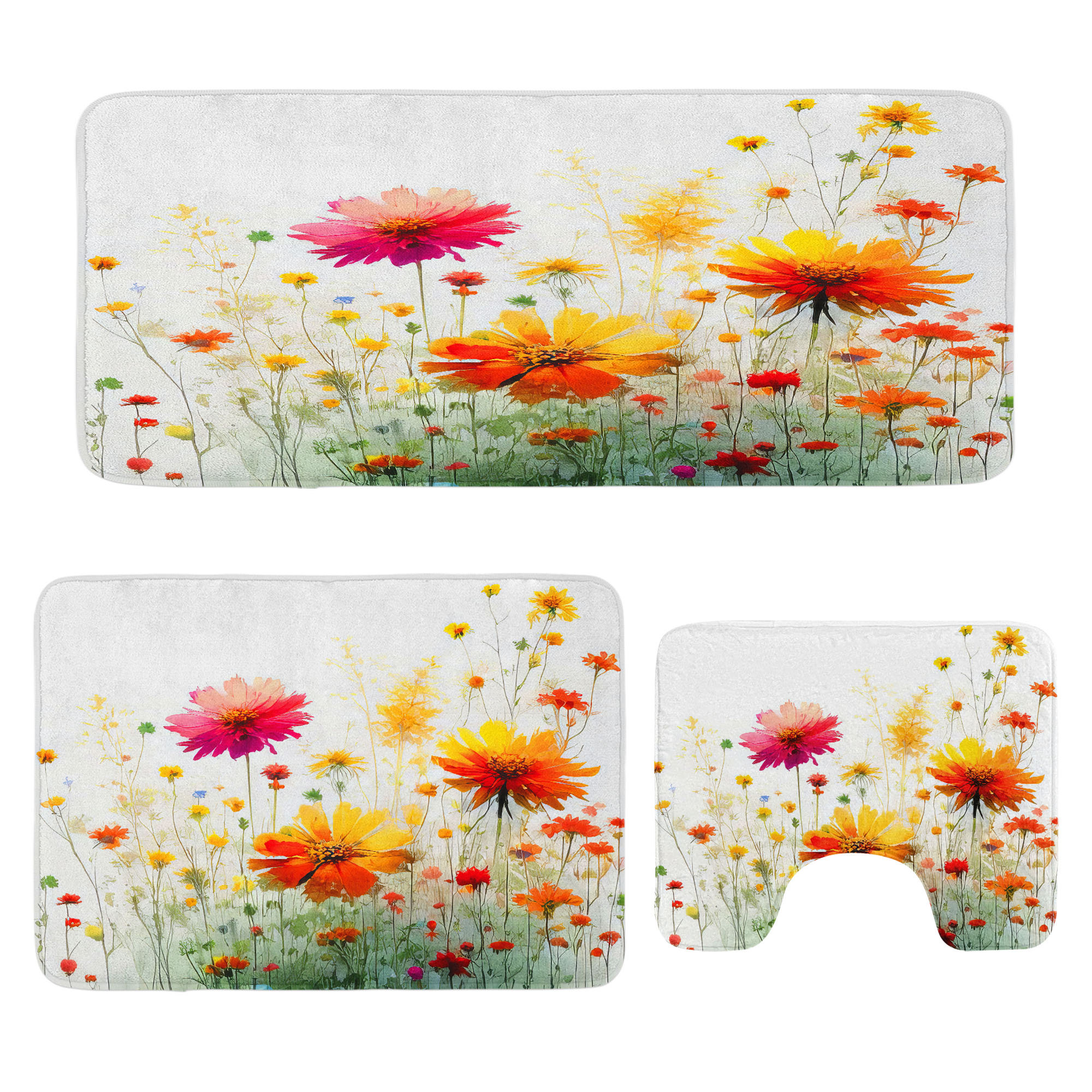 East Urban Home Floral Bathroom Rug Set 3 Pieces U-Shape & Rectangle ...