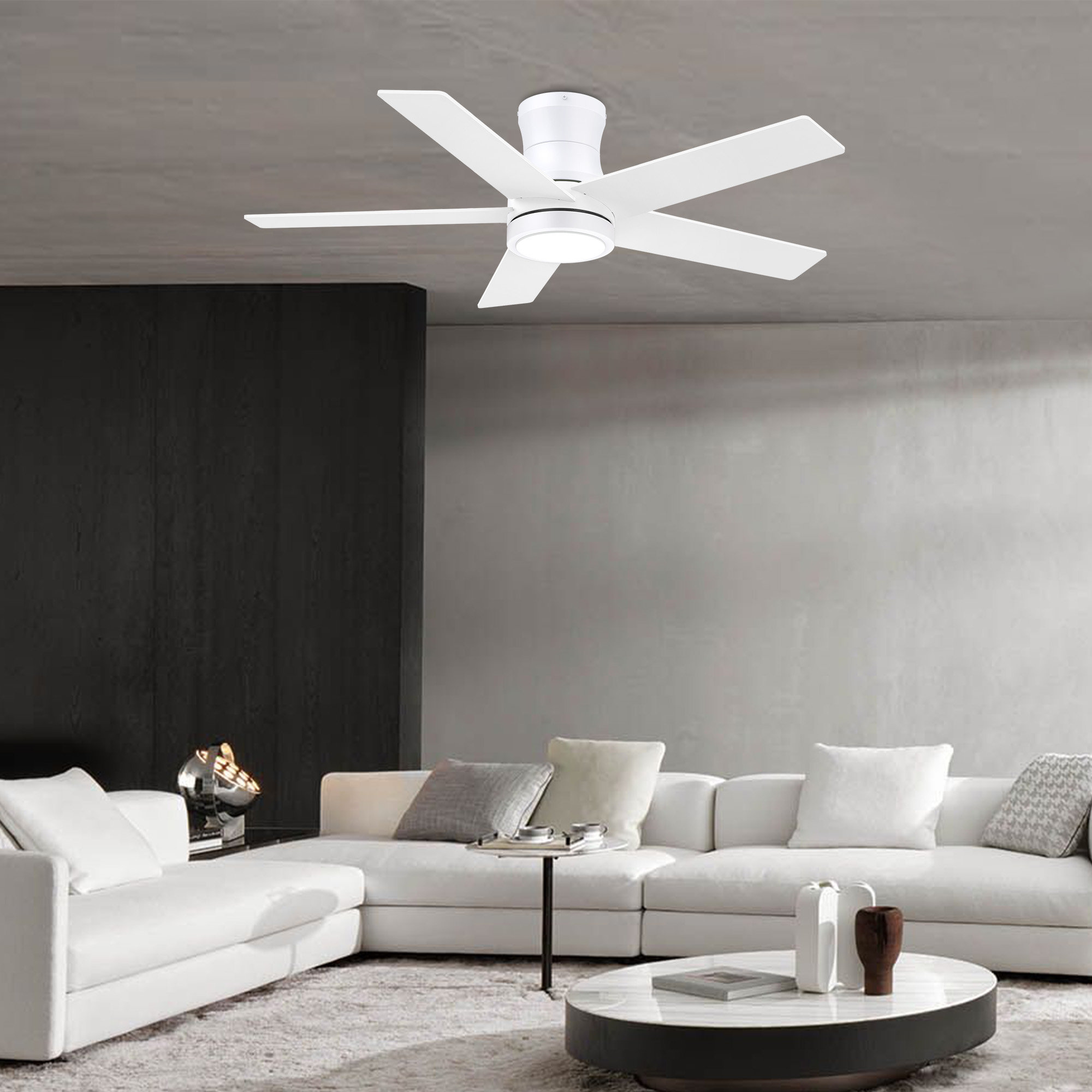 Ebern Designs 5-Blade Smart Flush Mount Ceiling Fan with Lights Remote ...