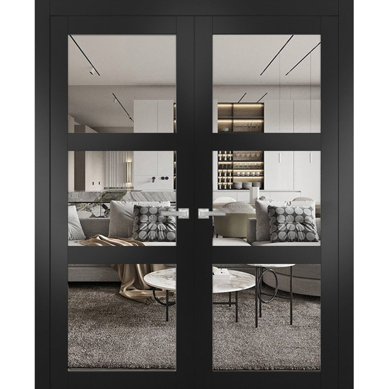 SARTODOORS Lucia Clear Glass Wood French Black Doors & Reviews | Wayfair