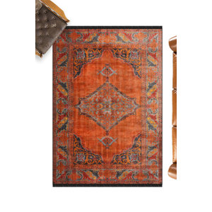 Rugpera Ella Orange And Black Color Oriental Design Carpet Machine ...