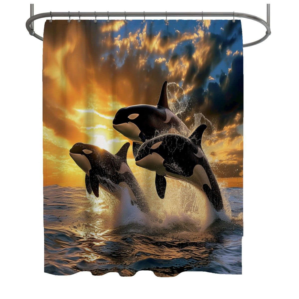 VisionDecor Orcas Shower Curtain - Marine life Bathroom Decor - Wayfair ...