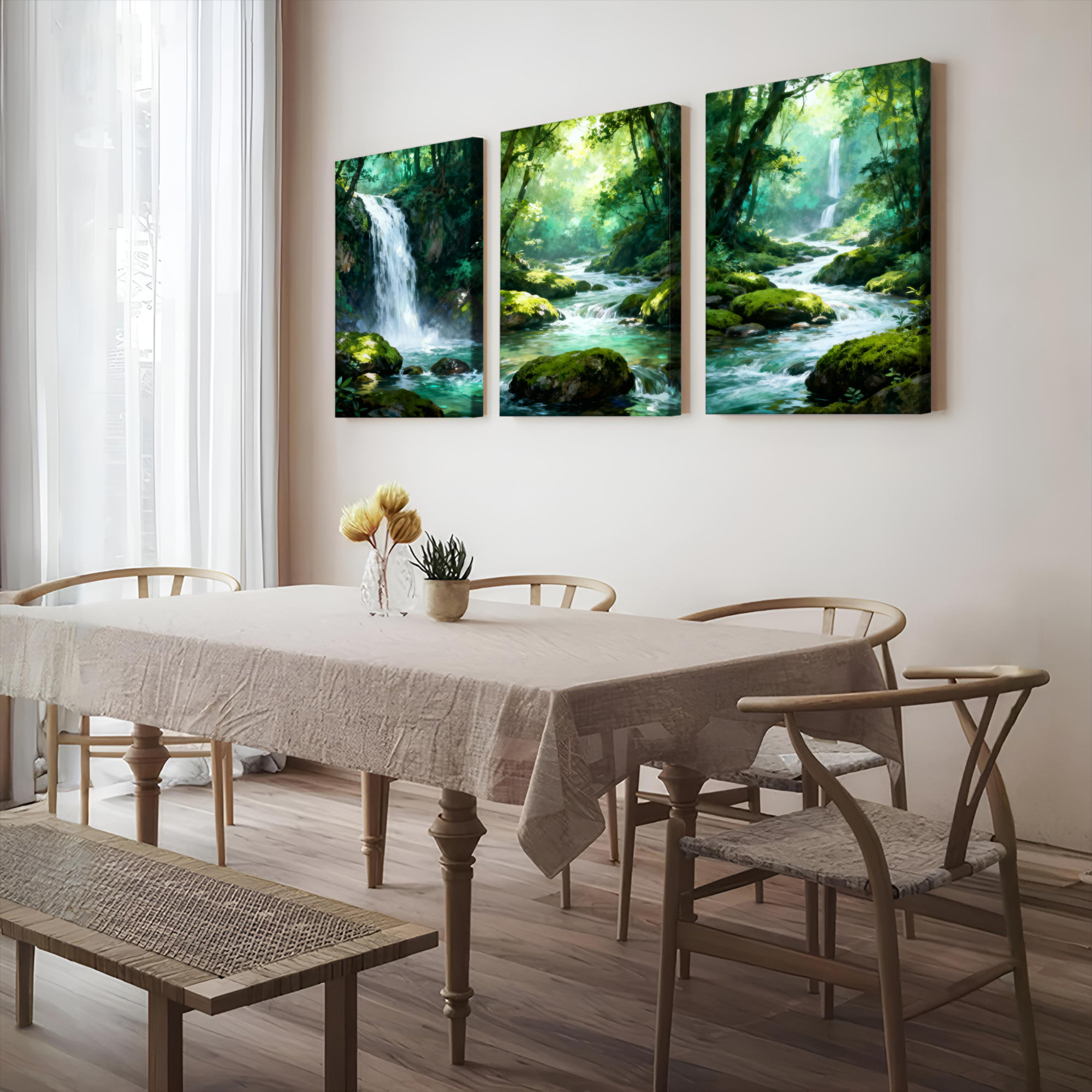 Millwood Pines Forest Waterfall Landscape Canvas Wrapped Wall Art, Oil ...