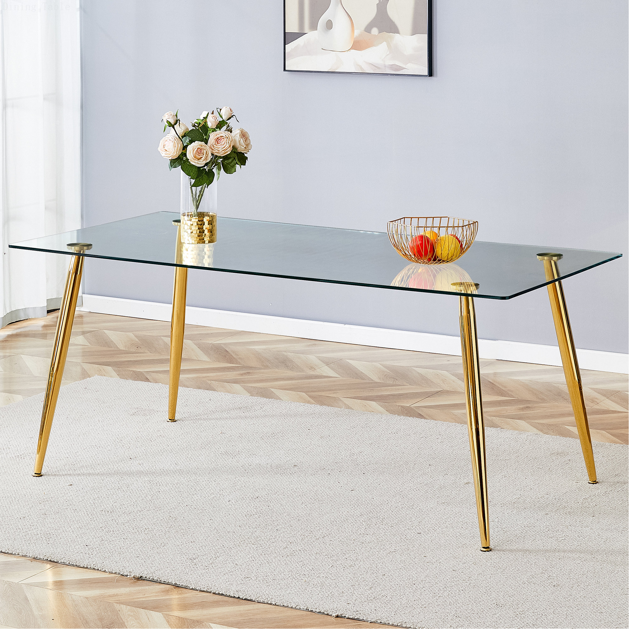 Wrought Studio™ Brunonas Rectangular Glass Dining Table, 71'' L x 35.4 ...