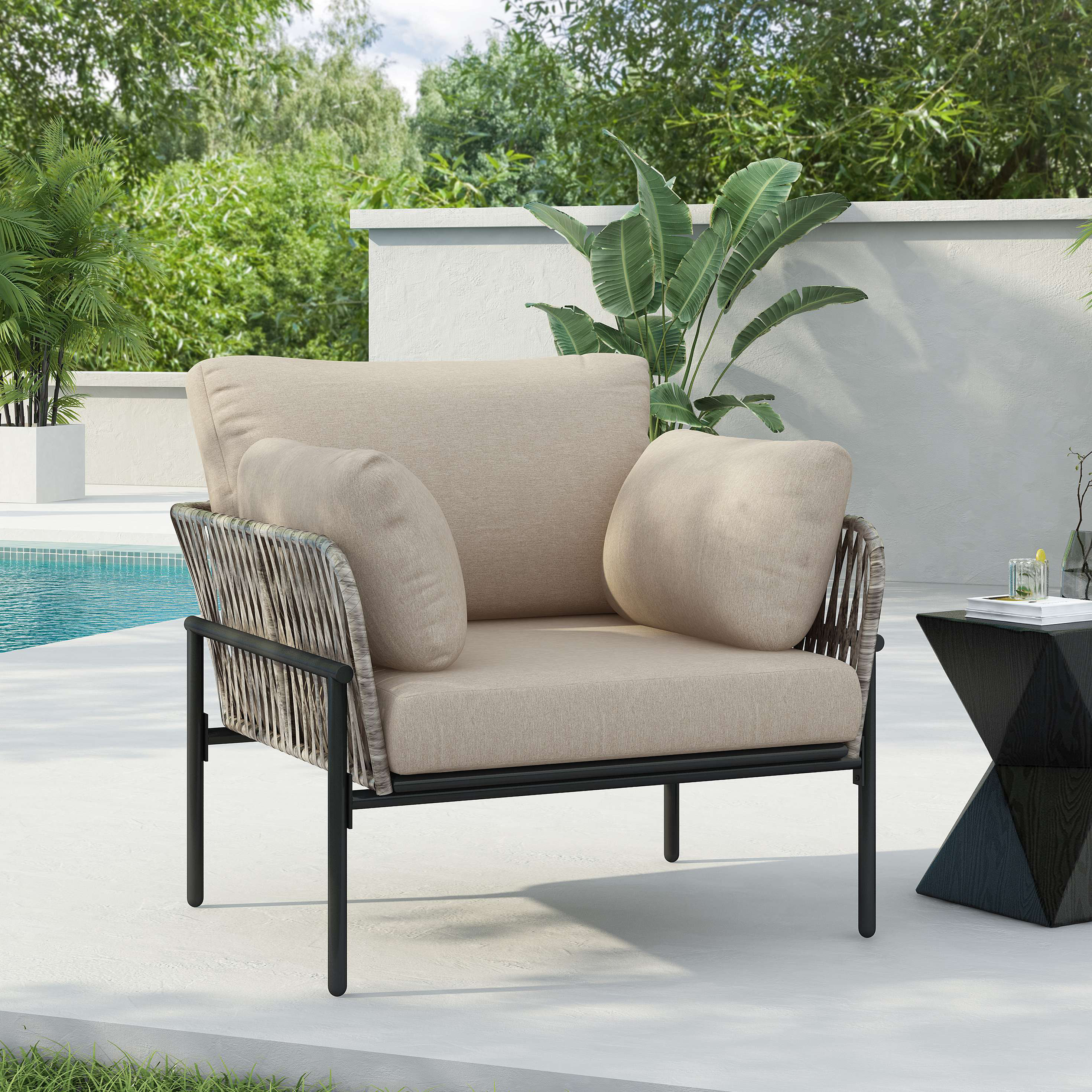 Latitude Run® 36" Iron Lounge Chair With Rope Weave Design And Plush ...