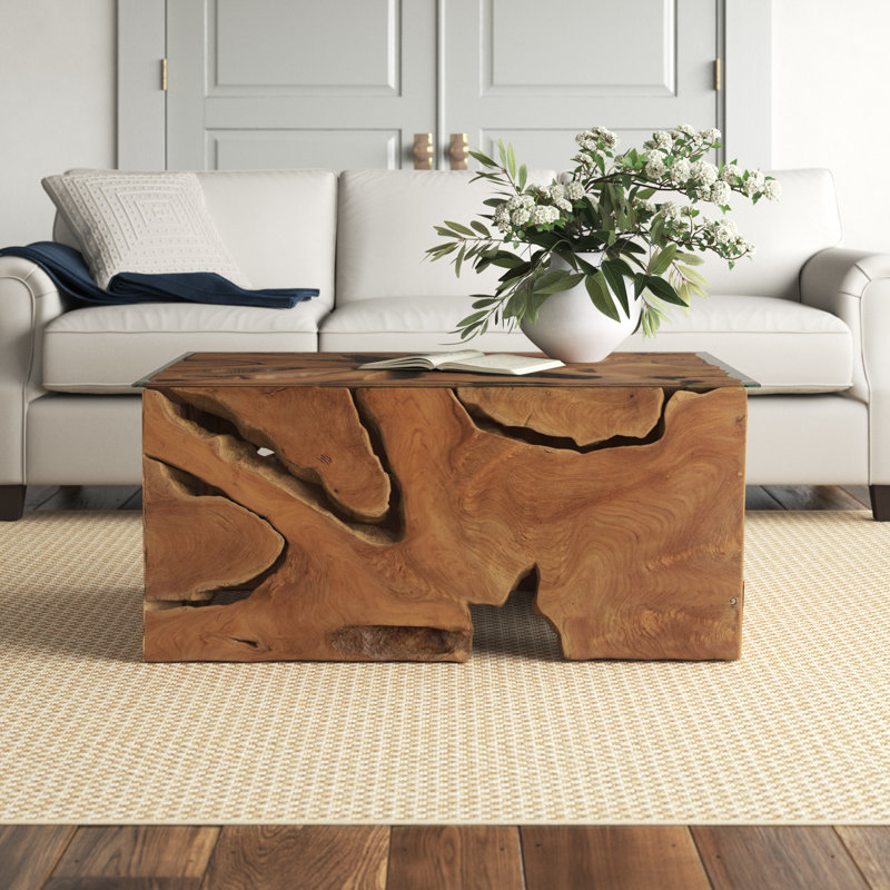 Birch Lane™ Germain Teak Wood Handmade Live Edge Tree Stump Living Room ...