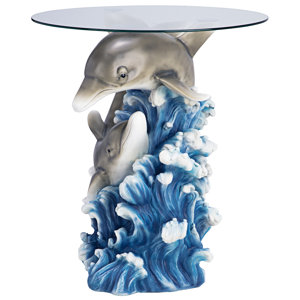 Design Toscano Dolphin Cove Sculptural Glass Side Table & Reviews | Wayfair