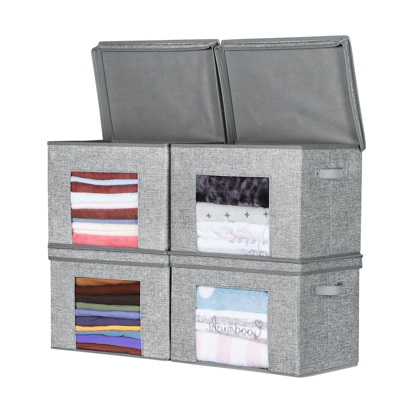 Rebrilliant 4-Pack Collapsible Storage Boxes with Lids, Decorative Bins ...