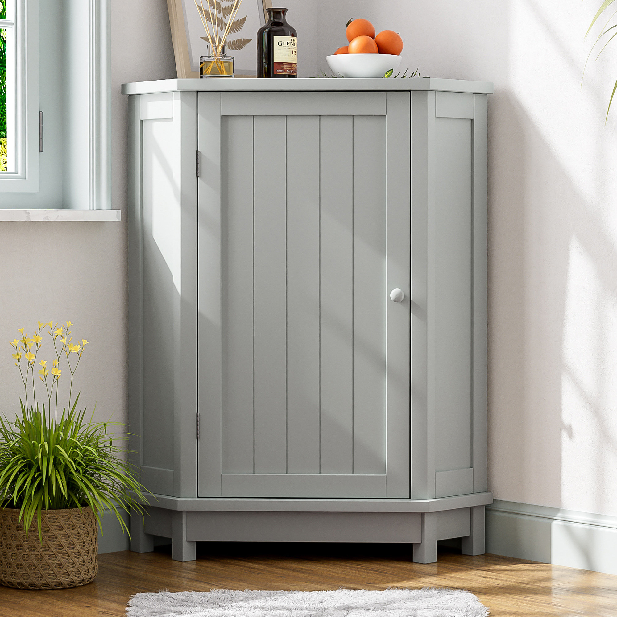 Winston Porter Moder Wood Bathroom Triangle Corner Storage Cabinet With ...