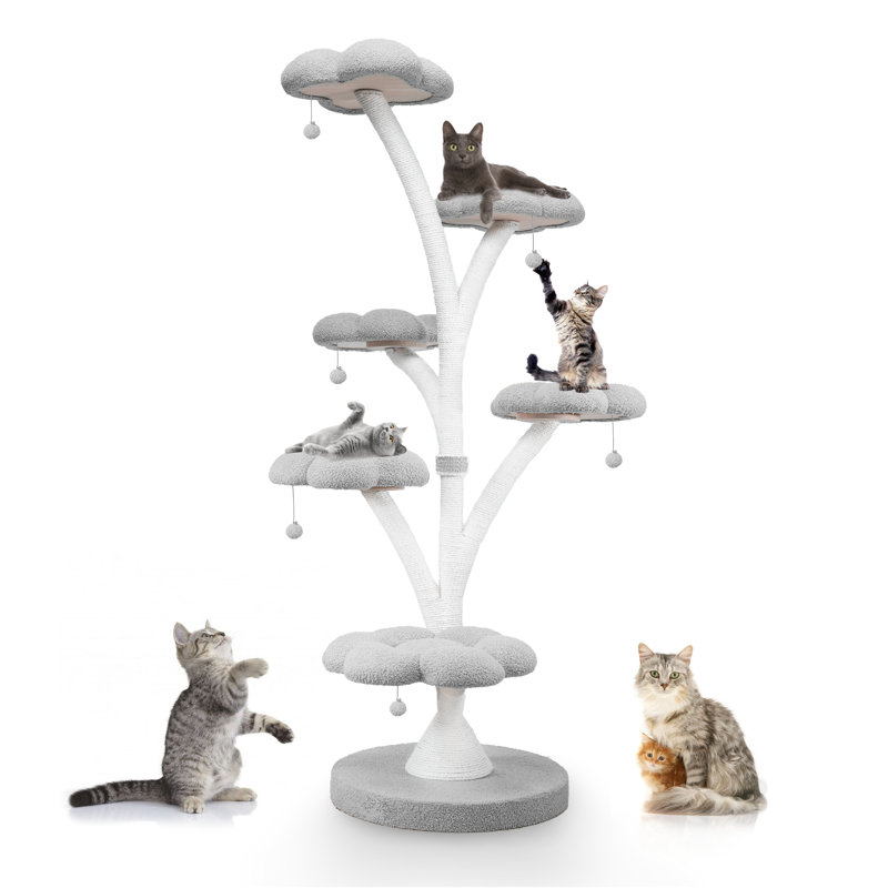 FKWin 5'11" H Tall Cat Tree Flower Shape Scratching Post Cat Tower ...