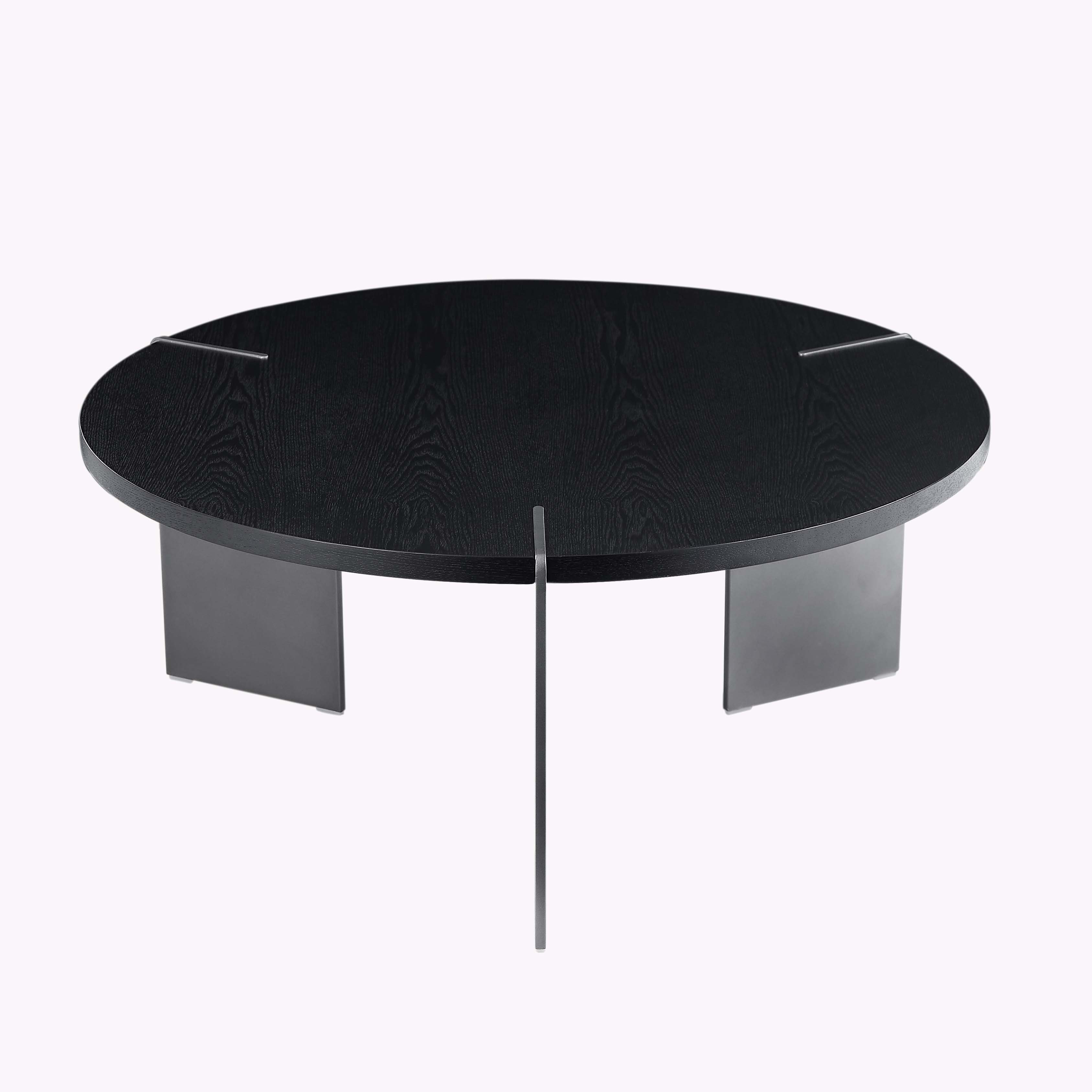 Latitude Run® Round Coffee Table with Black Oak Wood Surface and Black ...