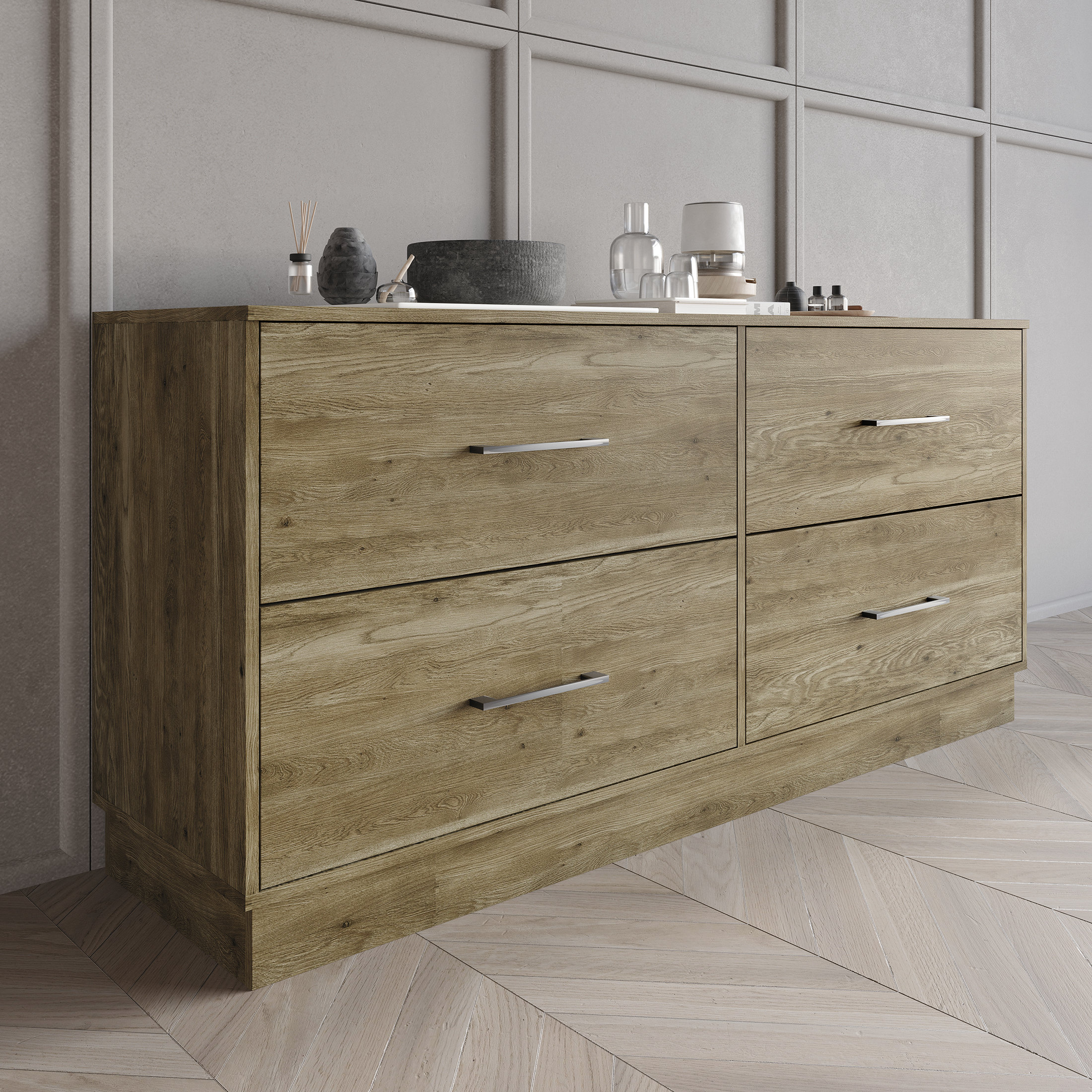 Ebern Designs Torrin 4-Drawer Dresser In Brown Oak - Wayfair Canada