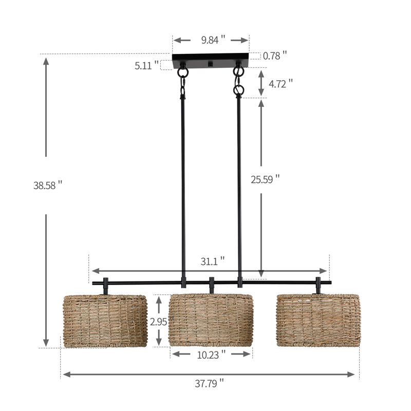 Bayou Breeze 3-Light Modern Farmhouse Black Finish Drum Chandelier With ...