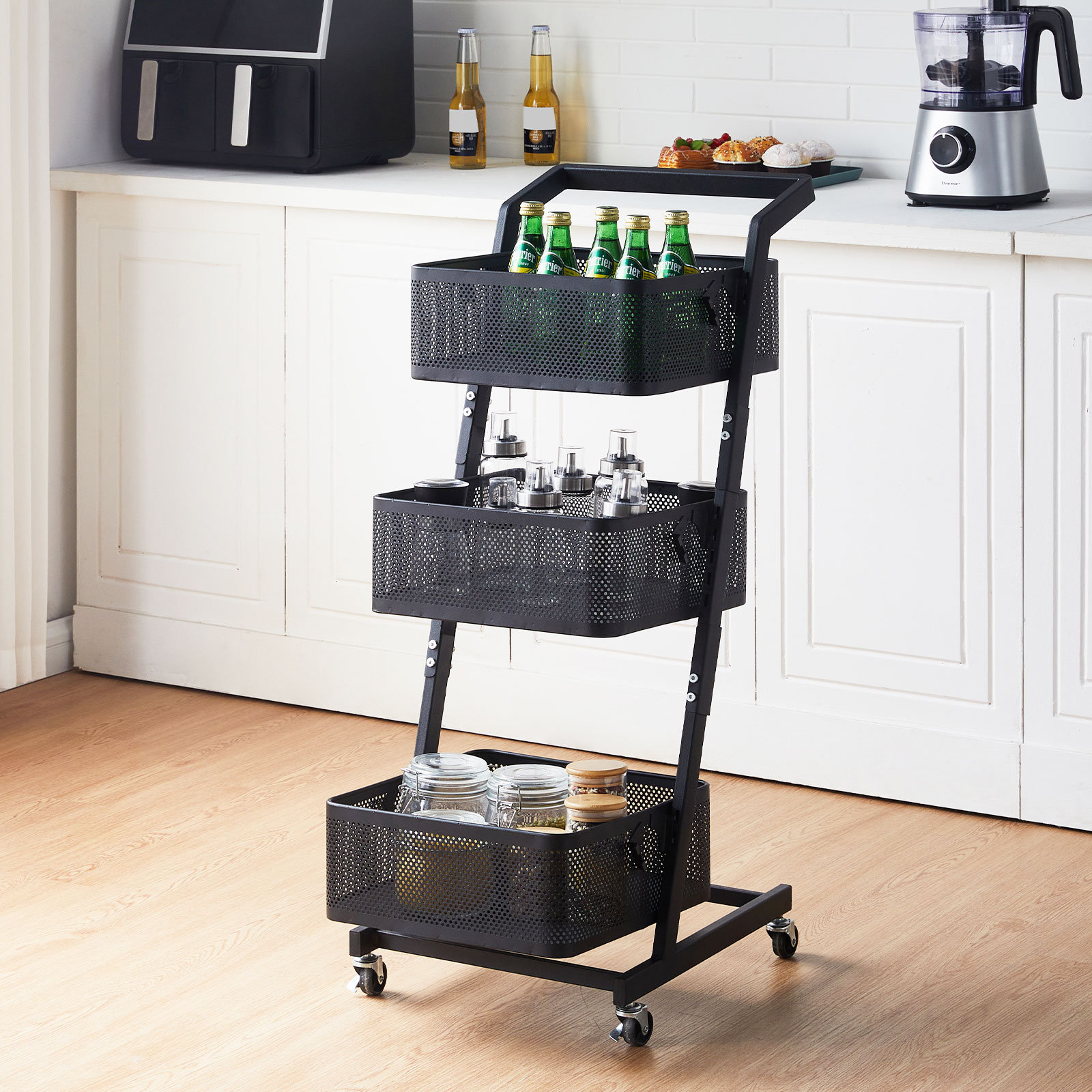 Metro Lane Metal Kitchen Trolley, Rolling Trolley With 3 Levels For ...