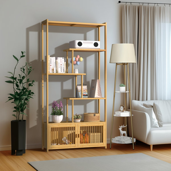 Latitude Run® Bamboo Bookcase Staggered Shelving Unit Storage Rack ...