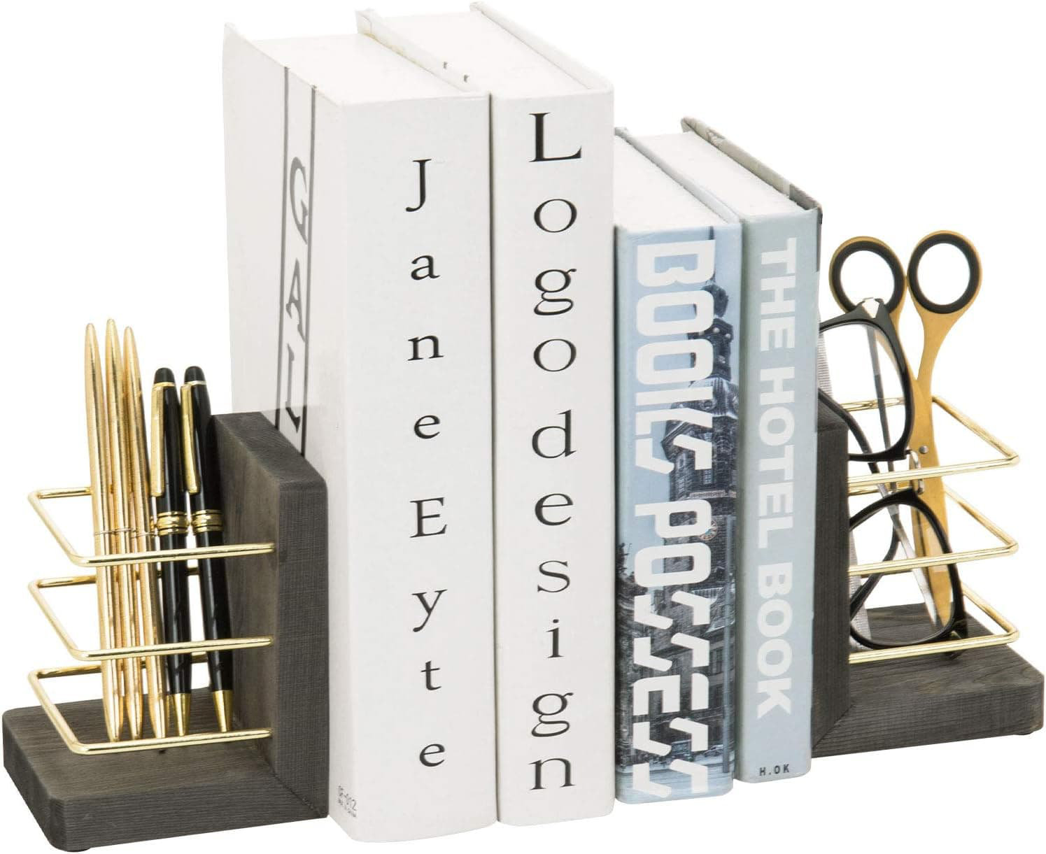 17 Stories Vintage Weathered Gray Solid Wood Decorative Bookend Set ...