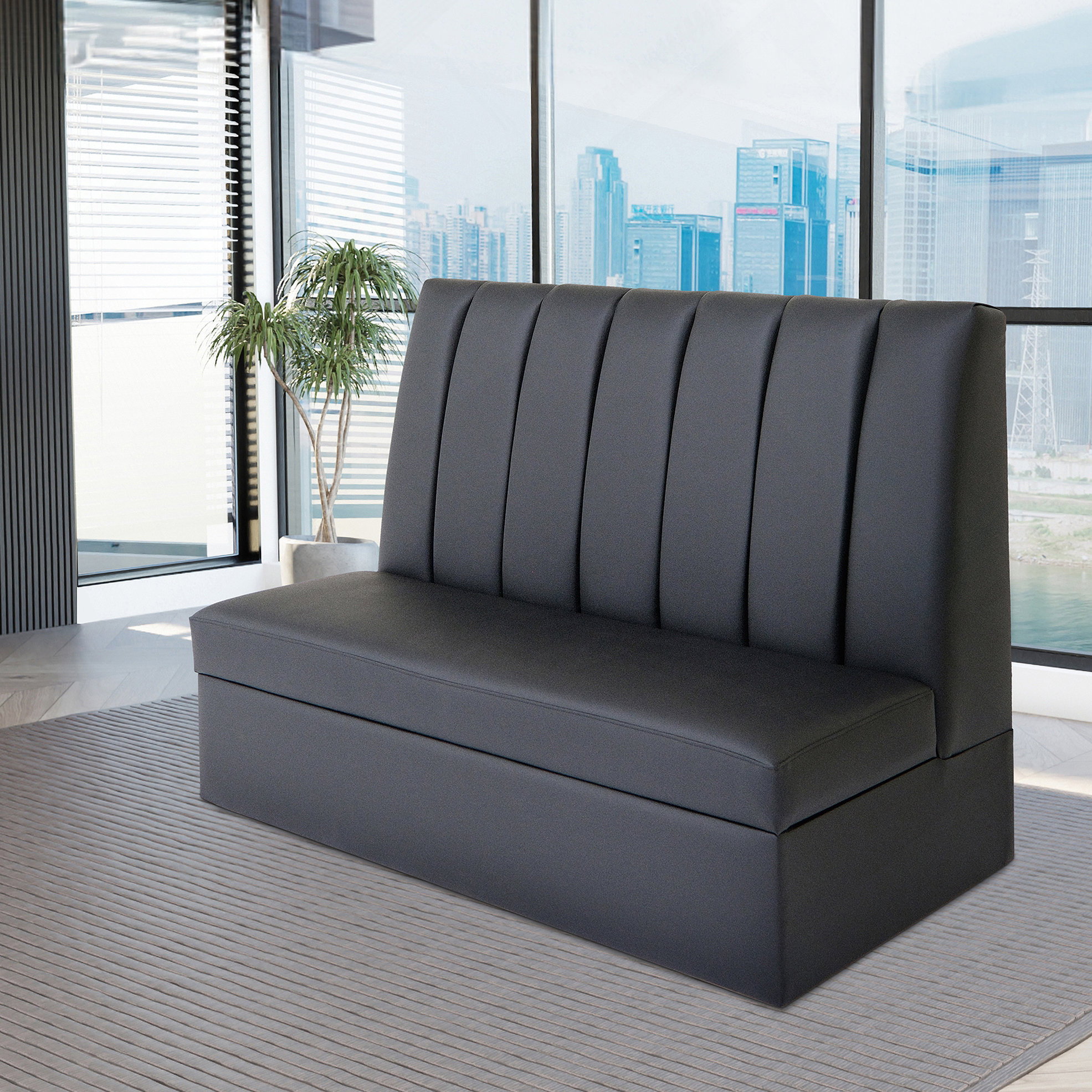 Latitude Run® Channel Black Faux Leather Seating Booth, Modern Armless ...