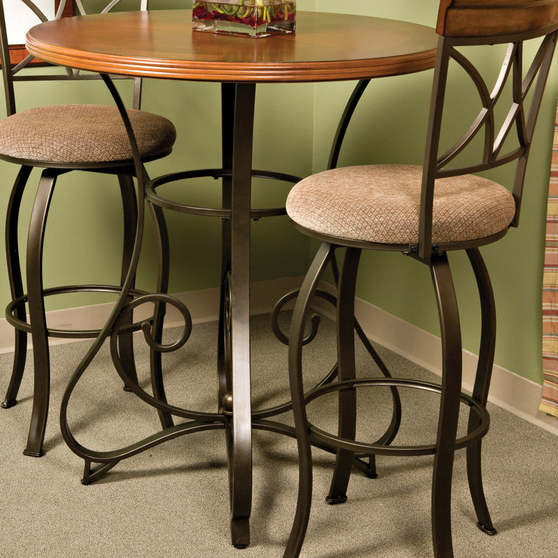 Winston Porter Jefferson 36" Round Wood Top Metal Base Pub Table ...