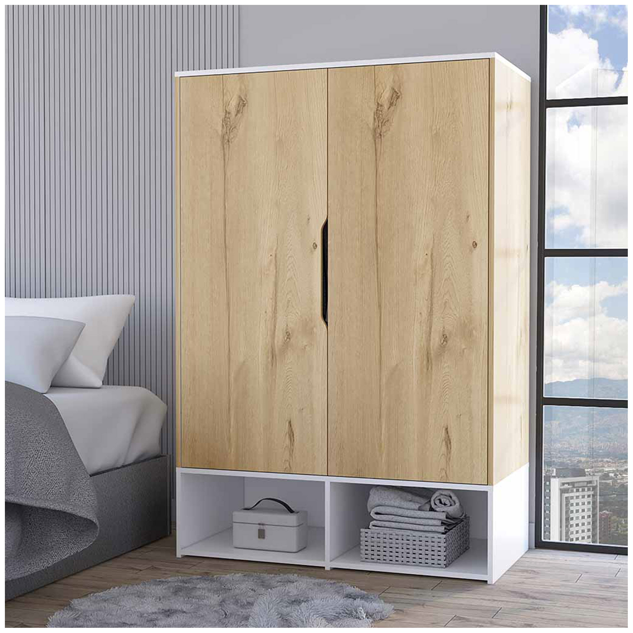 Latitude Run® Armoire, Double Door Cabinets, Five Shelves, Hanging Rod ...