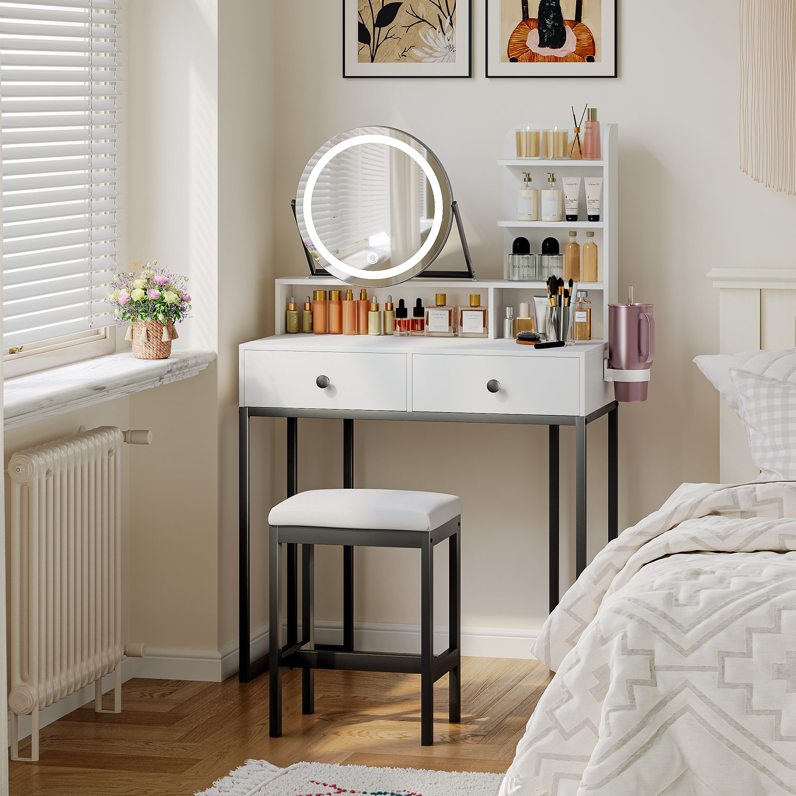 Wrought Studio™ 31.5" Makeup Vanity Table Set with Flip Up LED Mirror ...