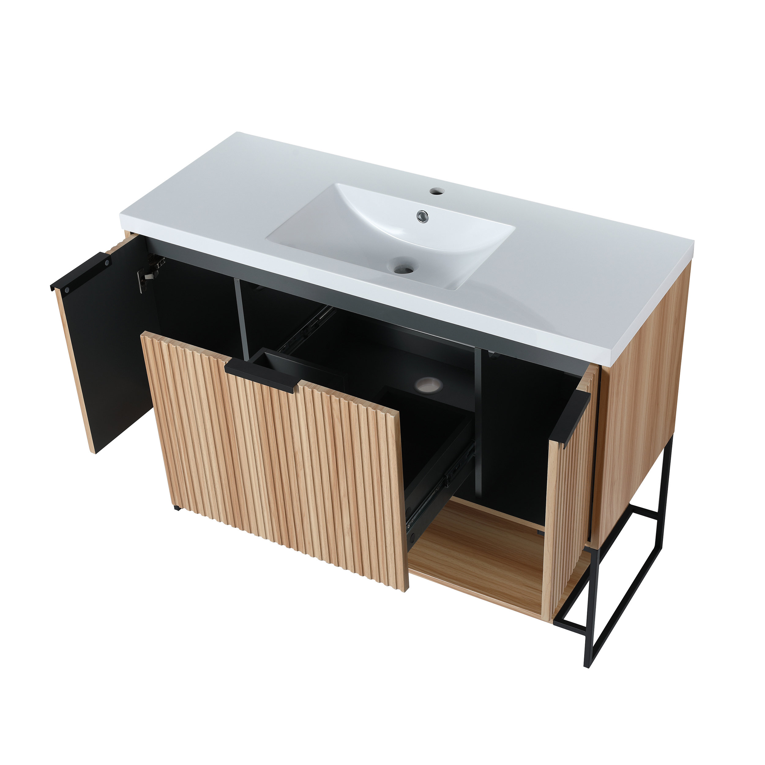 Latitude Run® Pritha 47" Wood Slatted Freestanding Vanity with Resin ...
