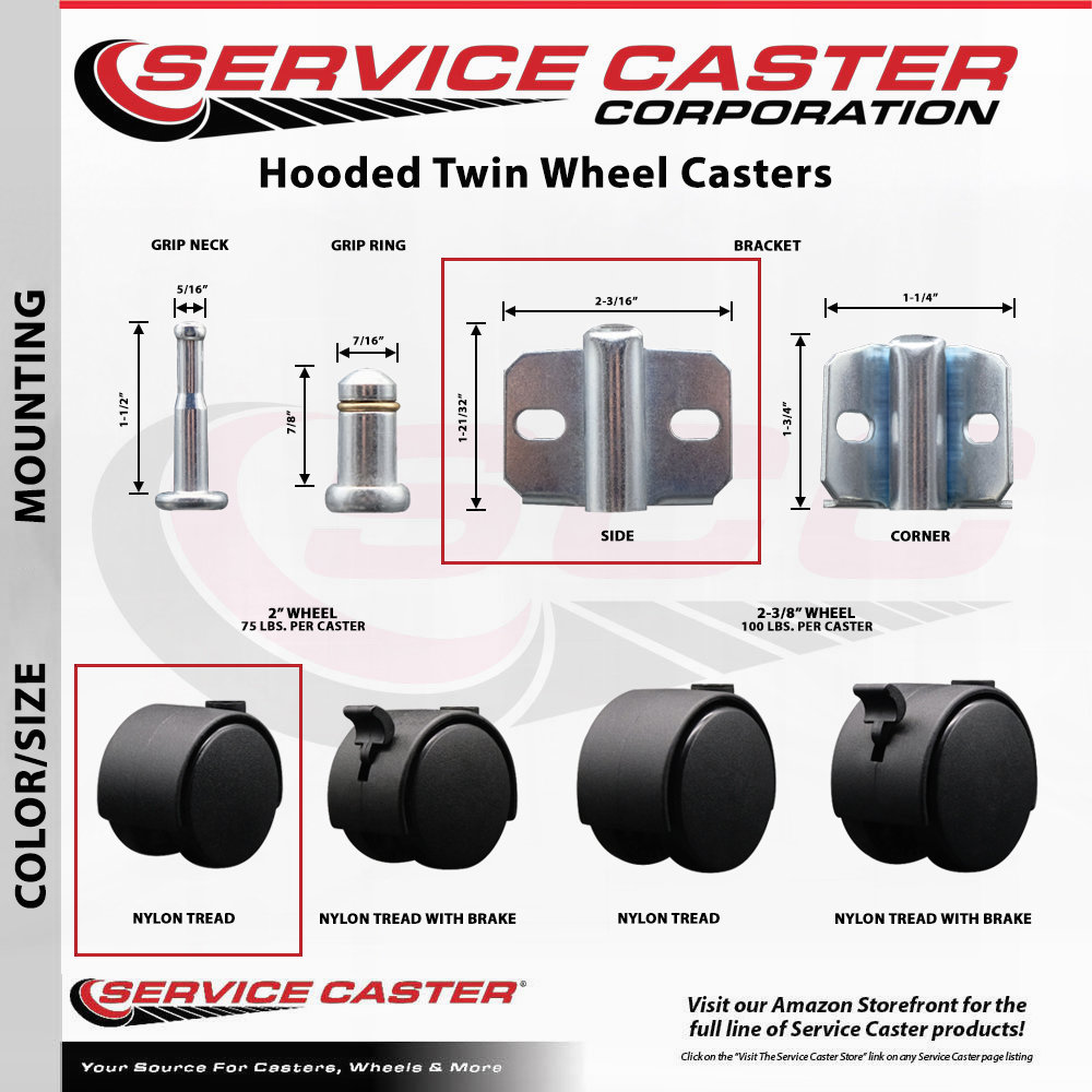 Service Caster Nylon Twin Wheel Casters with Side Mounting Bracket ...