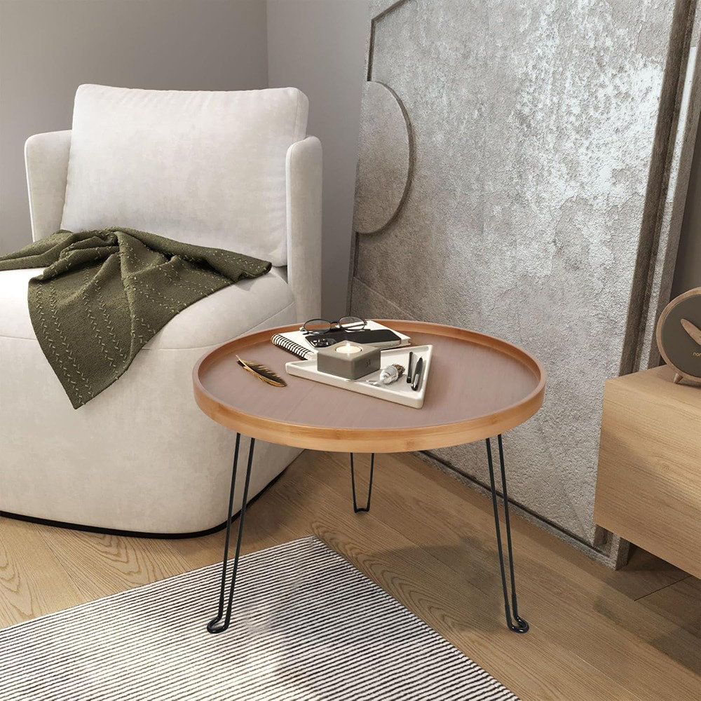 MAXAYA Round Coffee Table, Low Coffee Table For Living Room, Folding ...