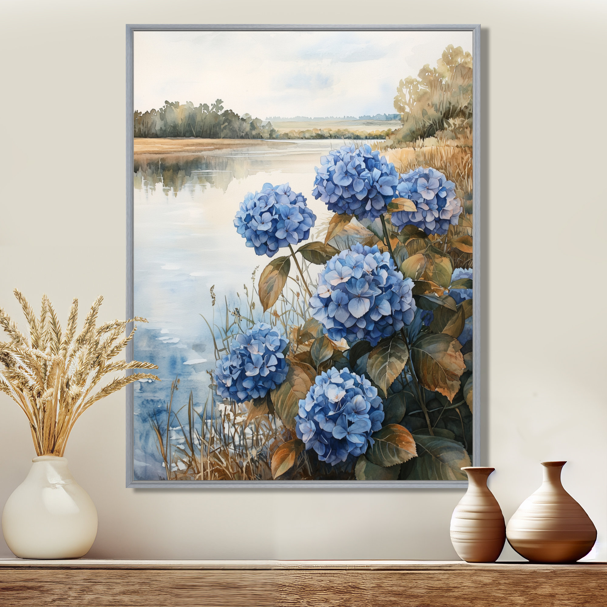 Design Art Hydrangeas By The Riverbank I - Floral Canvas Prints ...