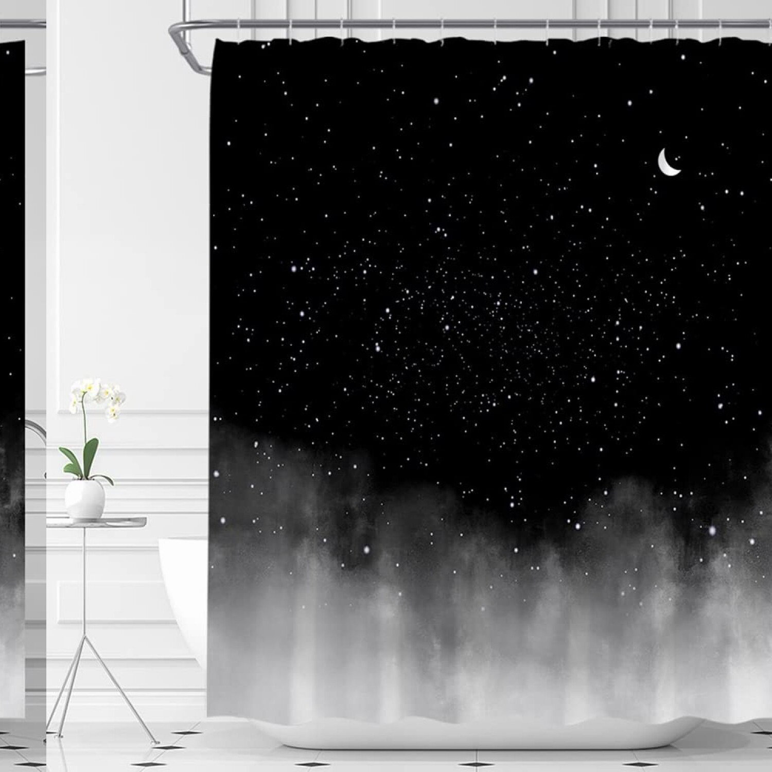 Ivy Bronx Starry Night Galaxy Shower Curtain - Cosmic Black Fabric ...