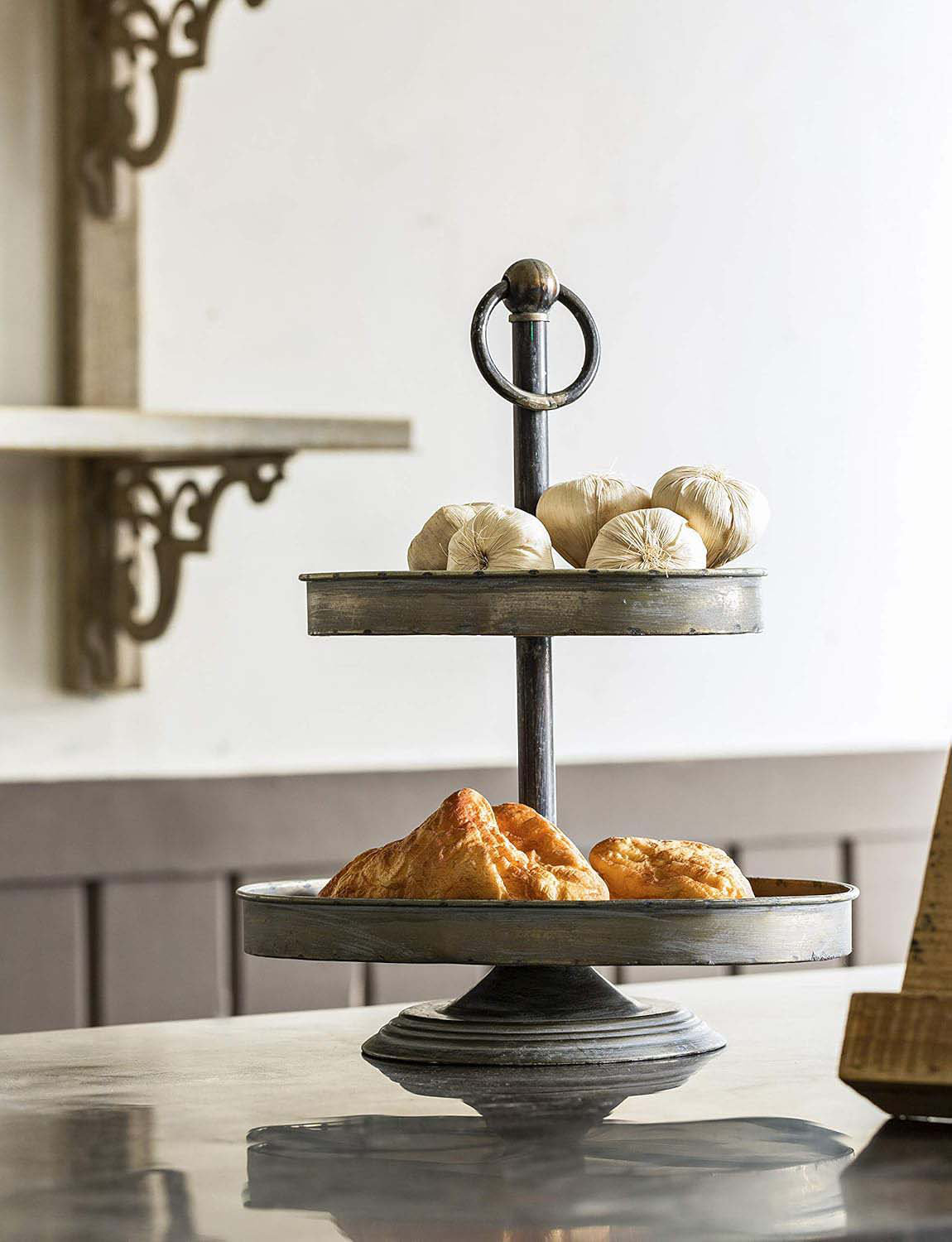 One Allium Way® Metal 2-Tier Tray In Zinc Finish | Wayfair